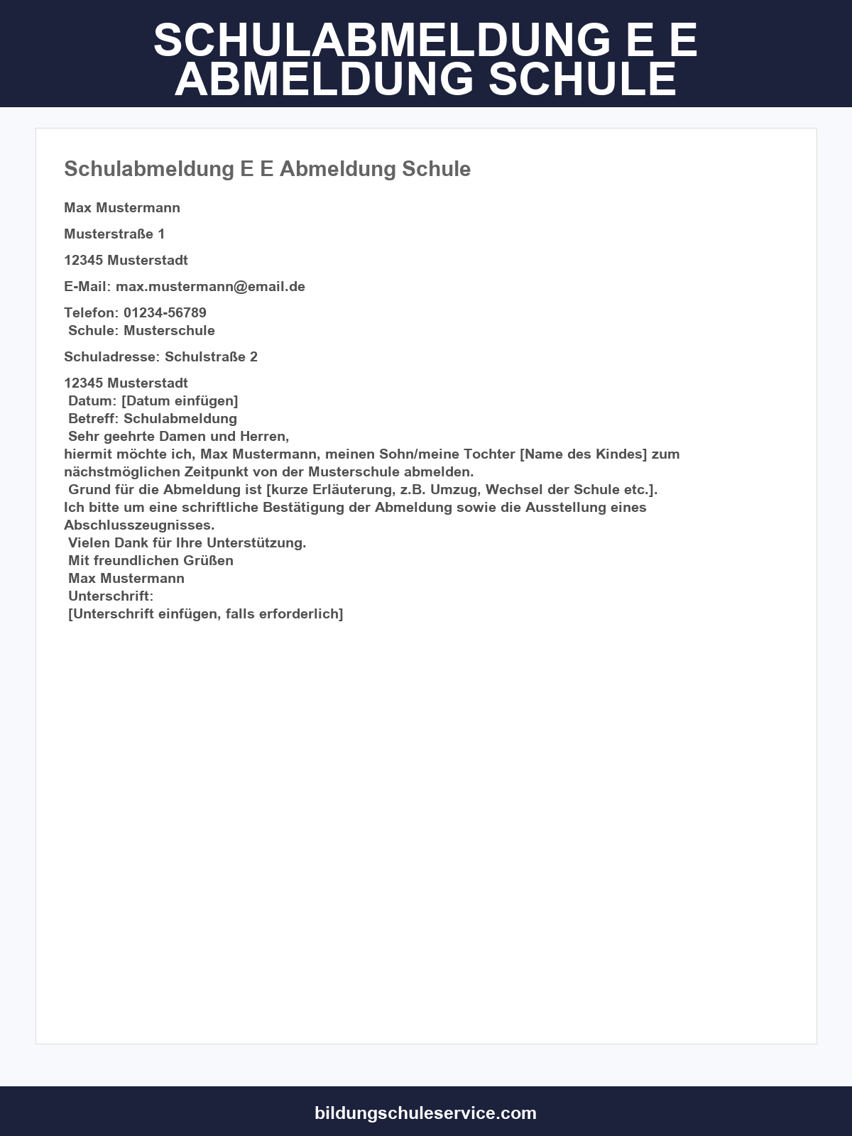 Schulabmeldung e Formulare Abmeldung Schule